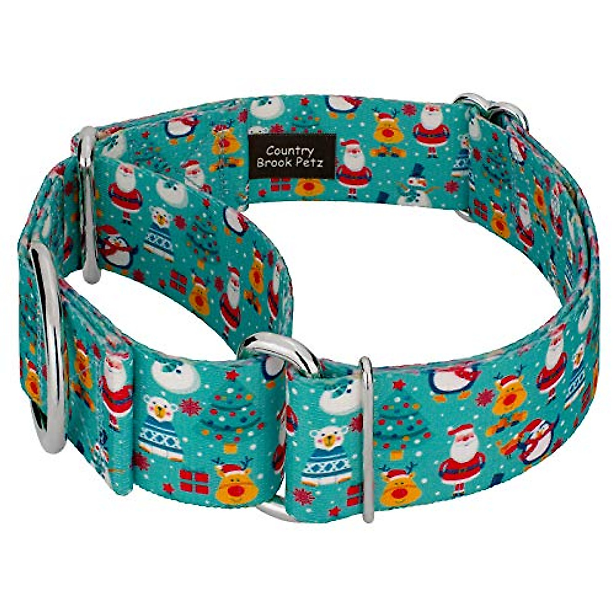 Country Brook Design - Santa and Friends Christmas Dog Collar with 11 Festive Patterns - 1 1/2 Inch Martingale Collection (1 1/2 Inch, Large)