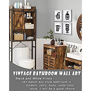 Bathroom Wall Decor | Canvas Wall Art with Wooden Frames | Funny Toilet Signs Quotes Wall Decor | Small Bathroom Pictures for Wall | Set of 4 | 8x10 inch(Framed)