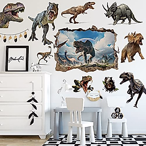 3D Dinosaur Wall Stickers Removable Vinyl Large Dino Stickers 10Pcs Peel and Stick Dinosaur Wall Decals for Kids Nursery Bedroom Home Decoration