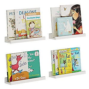 Wallniture Denver White Floating Shelves for Wall, 14" Floating Book Shelves for Kids Room Decor, White Wall Shelf for Nursery Decor, Wall Bookshelf for Living Room, Picture Ledge Set of 4