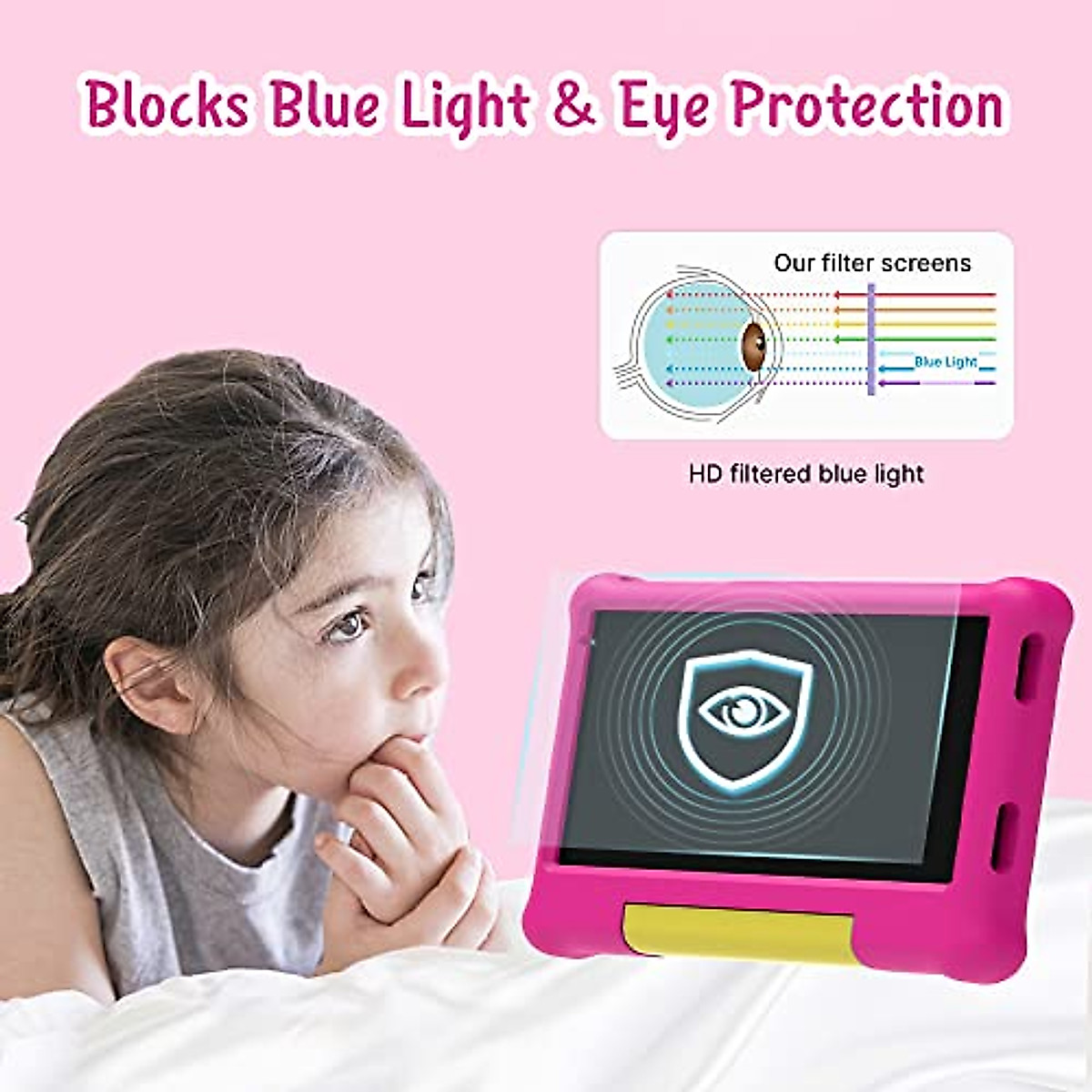 ApoloSign Kids Tablet, 7-inch Android 13 Tablet for Kids, 2GB RAM+32GB ROM with WiFi, Bluetooth, Parental Control APP, Educational Games, Dual Cameras, Shockproof Case(Pink)
