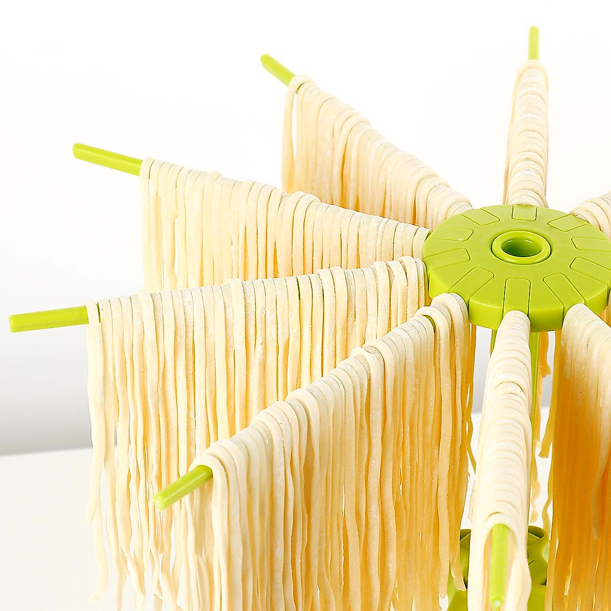 Cambom Foldable Pasta Drying Rack- Plastic Spaghetti Noodle Dryer with 10 Bar Handles Green