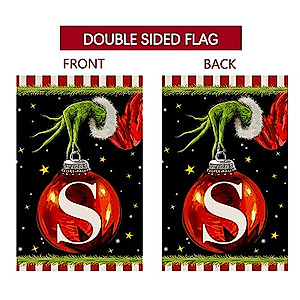 BLKWHT Christmas Monogram Letter S Garden Flag 12x18 Vertical Double Sided Winter Holiday Outside Decorations Burlap Family Last Name Initial Yard Flag