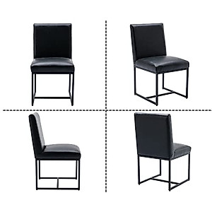 Lei Yu Shunzhi Upholstered Dining Chairs Set of 4 with Black Metal Frame Leg, PU Leather Mid Century Modern Side Chairs Armless Pu Leather Black & Black Leg 4PCS - Pu Leather