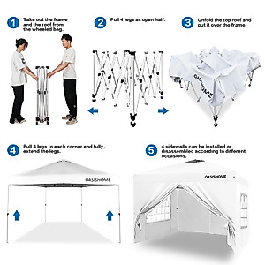 OASISHOME Pop-up Gazebo Instant Portable Canopy Tent 10'x10', with 4 Sidewalls, Windows, Wheeled Bag, for Patio/Outdoor/Wedding Parties and Events (10FTx10FT, White)
