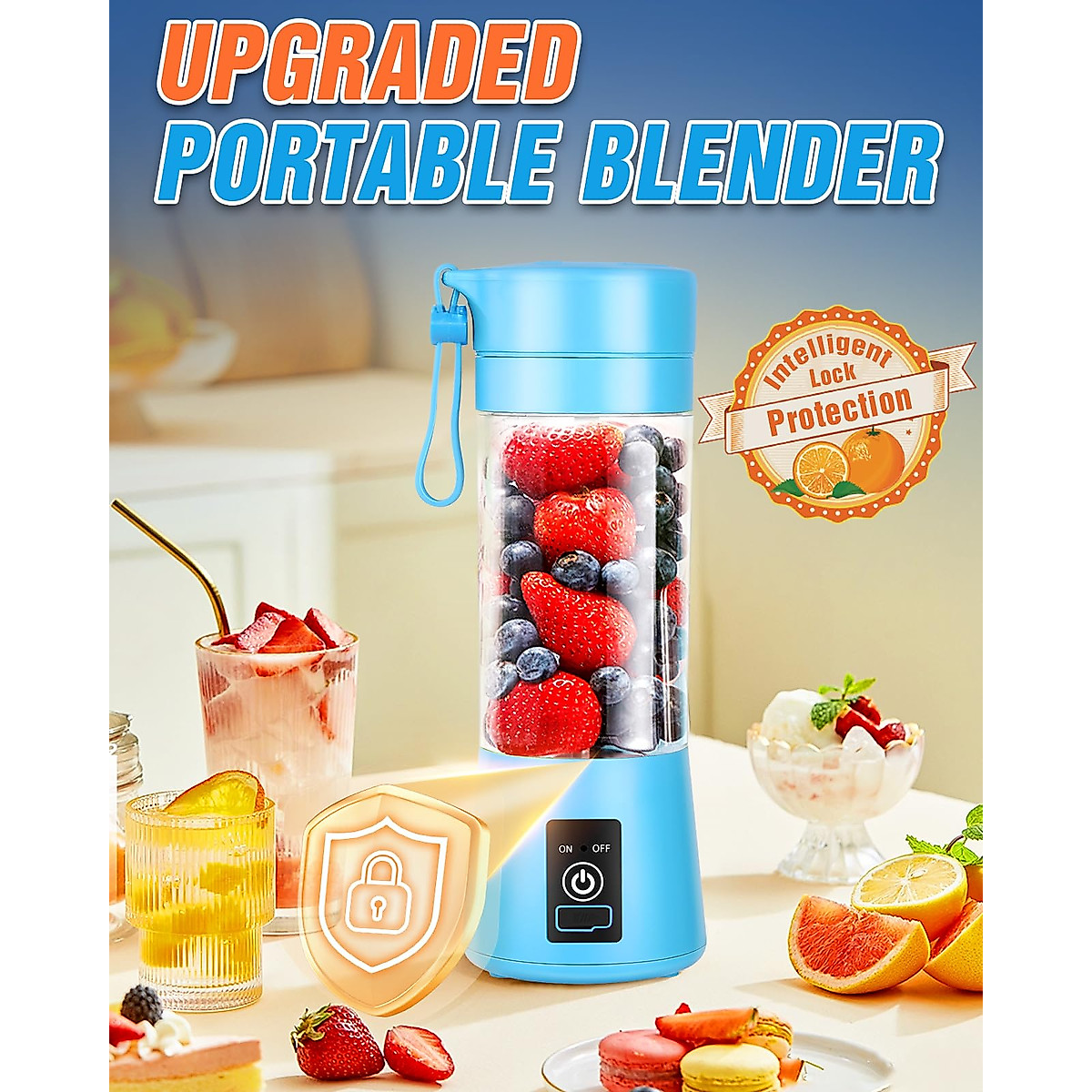 Portable Blender for Shakes and Smoothies,6 Blades Juicer Cup for USB Rechargeable,Personal Blender with One Touche Operation,Blender Shake Smoothie for Kitchen,Travel and Sport