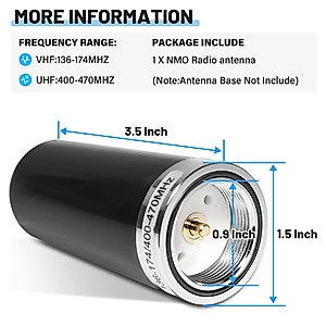 Anina 3DB Gain GMRS Antenna NMO Mount, Dual-Band UHF VHF 136-174MHz 400-470MHz, 3.5” Antenna NMO Connection for Midland Car Truck Ham Radio Amateur Mobile Radio Two Way Radio Marine Boat VHF Radio