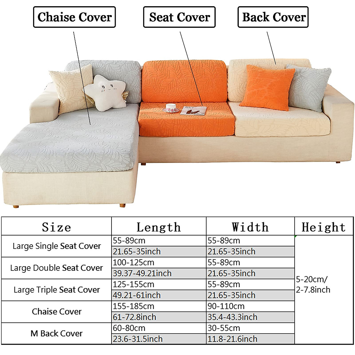 Super 3 Seat Couch Cushion Covers Sectional L Shape Slipcover Elastic Chair Sofa Furniture Protector Cover for Living Room (Length 49-61inch Width 22-35inch, Large Triple Seat Cover) Weave Grey