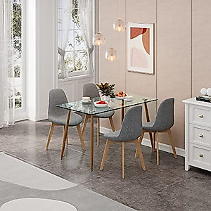 Tangkula 5 Pieces Dining Room Table Set, Modern Table & Chair Set for 5, 4 Grey Fabric Dining Chairs with Glass Dining Table for Small Living Room, Kitchen