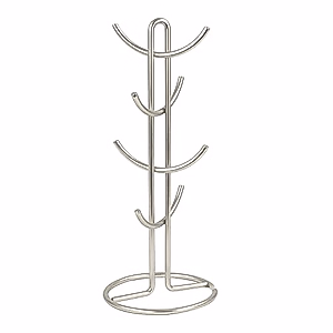 Spectrum Diversified Euro Large 8 Holder, Mug Tree, Mugs & Tea Cup Storage Rack, Coffee Counter Bar Accessory & Kitchen Countertop Organizer, Satin Nickel