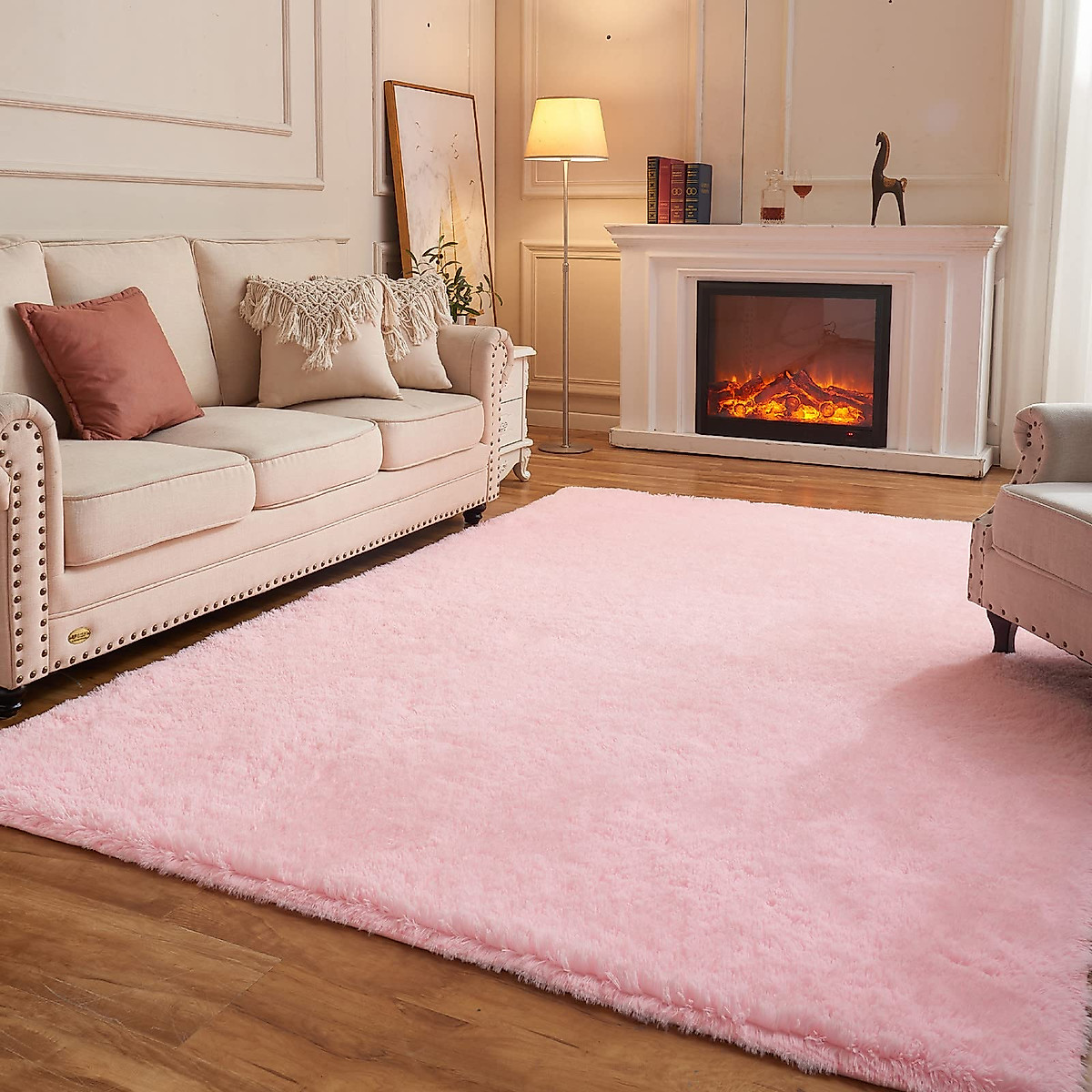 Arbosofe Area Rugs Shaggy Rugs Fluffy Carpets, 8x10 Feet Pink, Modern Plush Carpets for Living Room Bedroom for Kids Girls and Boys, Playroom, and Nursery Room Home Decor