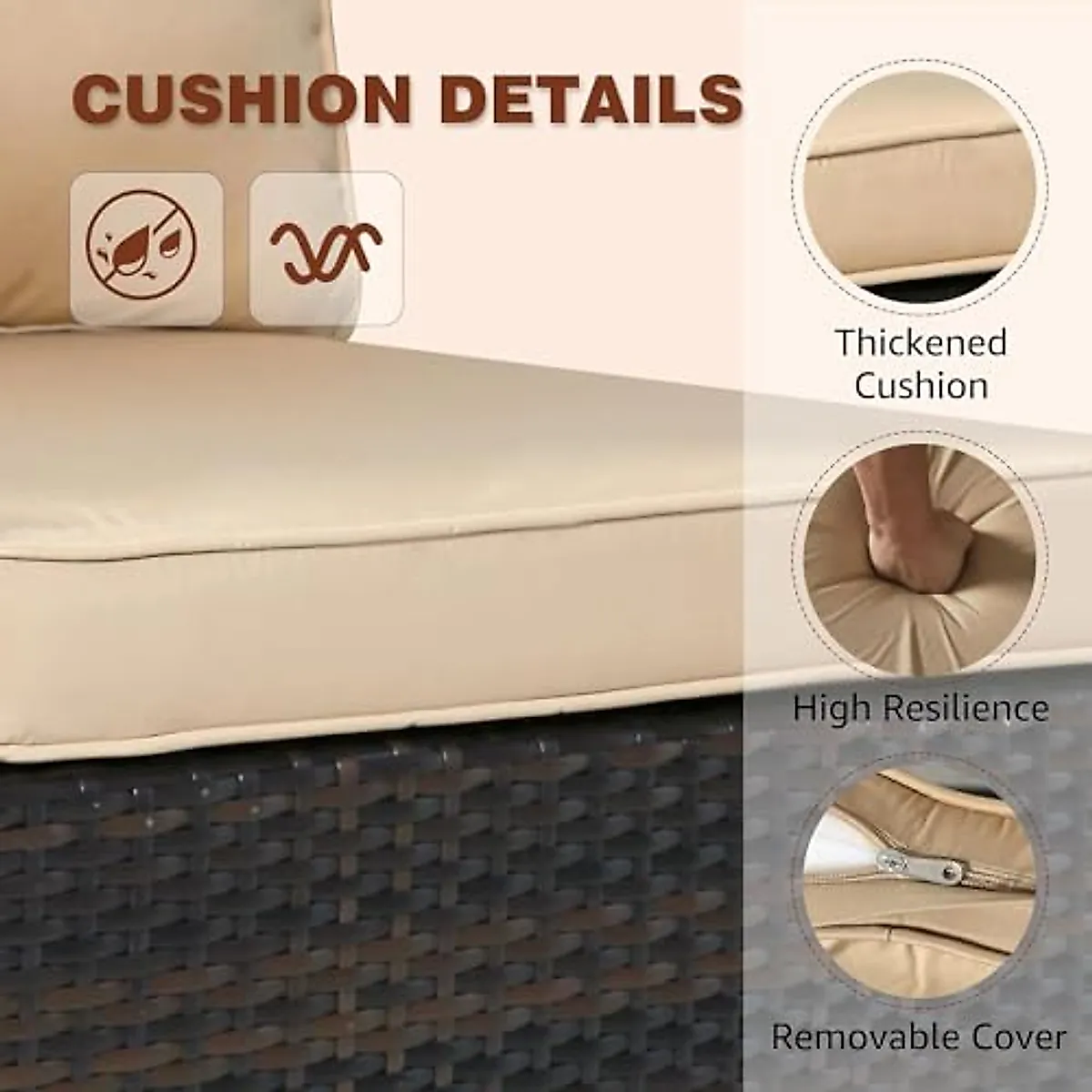 IJIALIFE 8 Pieces Patio Furniture Set, All-Weather Sectional Sofa PE Rattan Wicker Patio Outdoor Conversation Set with Thickened Cushions and Coffee Table (Brown Wicker/Khaki Cushion)