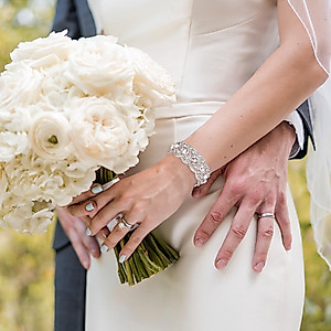 EVER FAITH Austrian Crystal Costume Jewelry Art Deco Elastic Stretch Bracelet Clear Silver-Tone