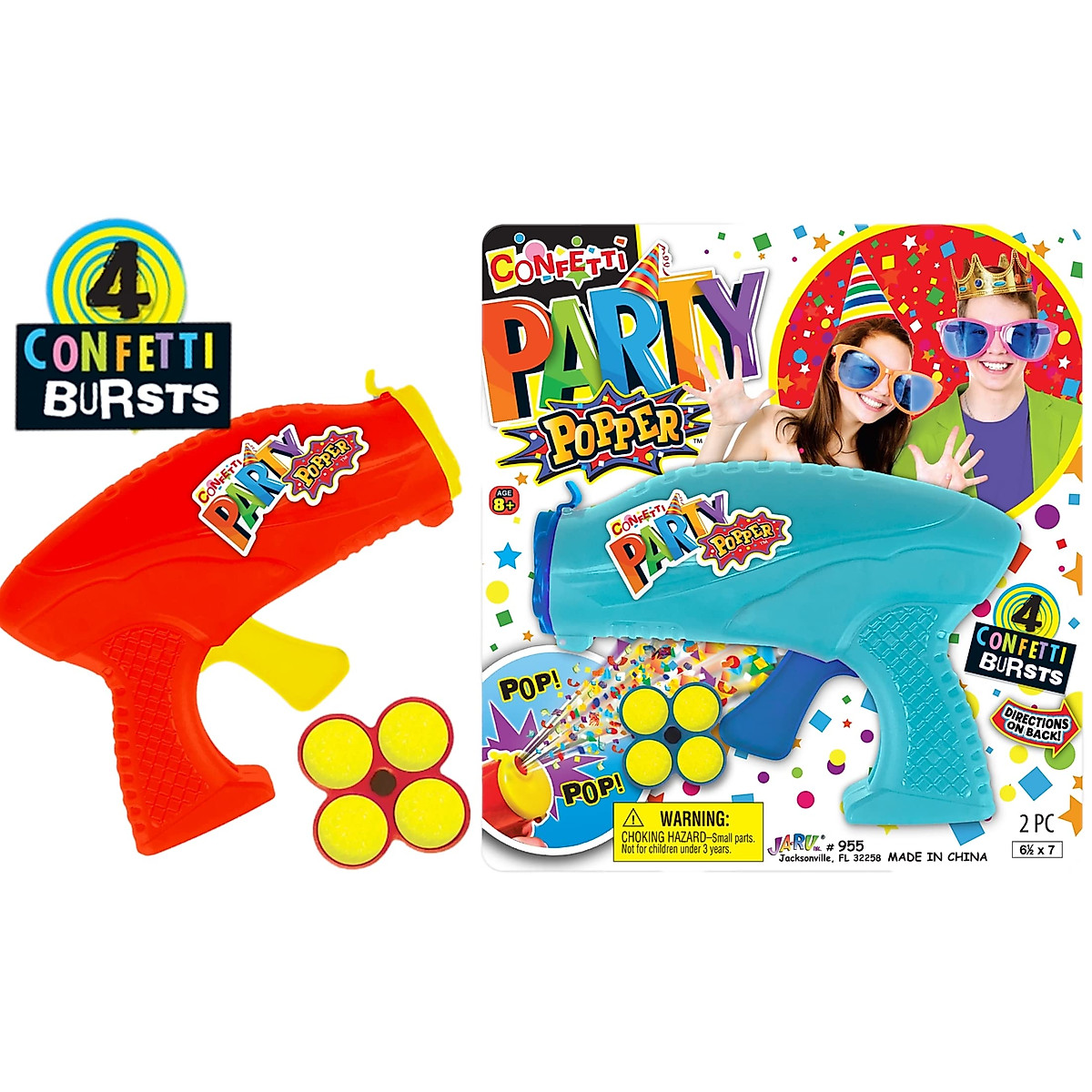 Confetti Party Poppers Gun Party Supplies (1 Gun 4 Shots) Plus Sticker Reusable Multicolor Metallic Confetti Poppers Gun Confetti Gun Party Favors Kids & Adults Birthday Parties Crazy Hour Fun 955-1s