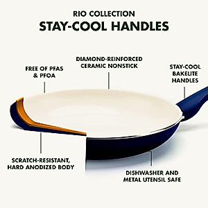 GreenPan Rio Healthy Ceramic Nonstick 16 Piece Cookware Pots and Pans Set, PFAS-Free, Dishwasher Safe, Blue
