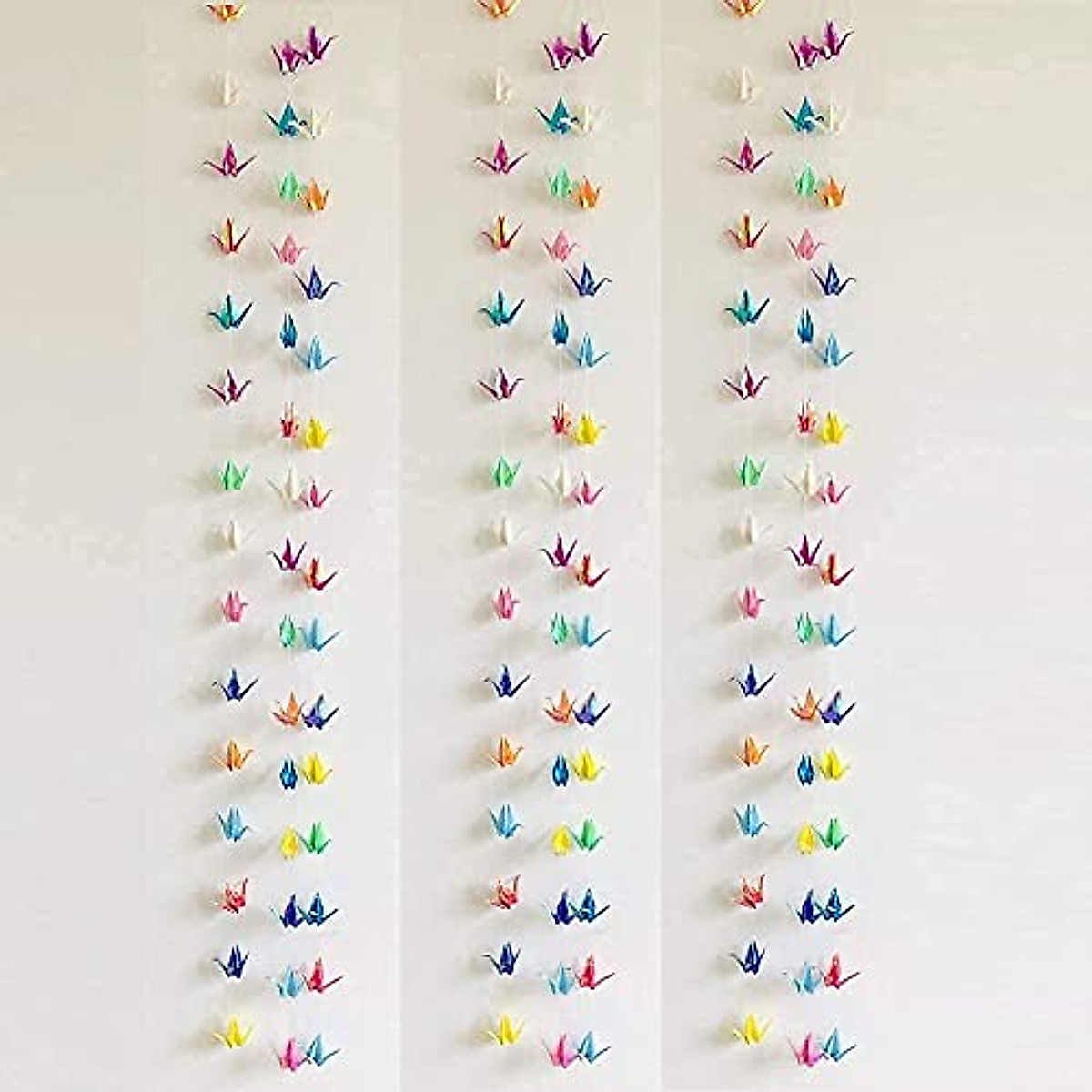 5Strings 75Pcs 5.9" Origami Paper Cranes Garlands Waterproof Iridescent Premade Origami Birds Streamer for Kids Birthday Rustic Wedding Valentine's Day Paper Birds Party Supplies (Multi Color, 5.9")