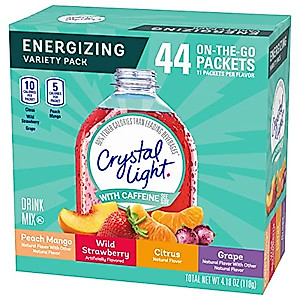 Crystal Light Energy Citrus, Grape, Peach Mango, & Wildy Strawberry Powdered Drink Mix Singles Variety Pack (44 ct. On-the-Go Individual Packets)