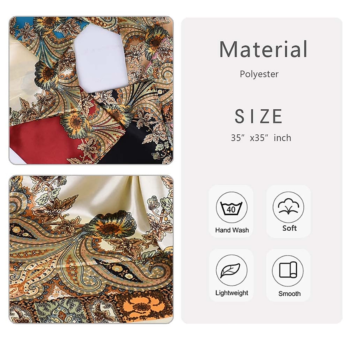 upeilxd 4Pcs Silk Head Scarves for Women Satin Hair Scarf 35”Large Square Bandana Silk Like Neck Scarf Shawl Sleeping Headscarf (Black/Red/Pink/Beige)