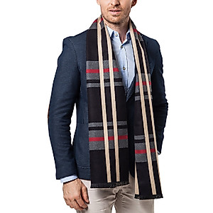 Shubb Men's Scarves, Men Cashmere Feel Scarf, Classic Checked Winter Scarves for Men, Black Check
