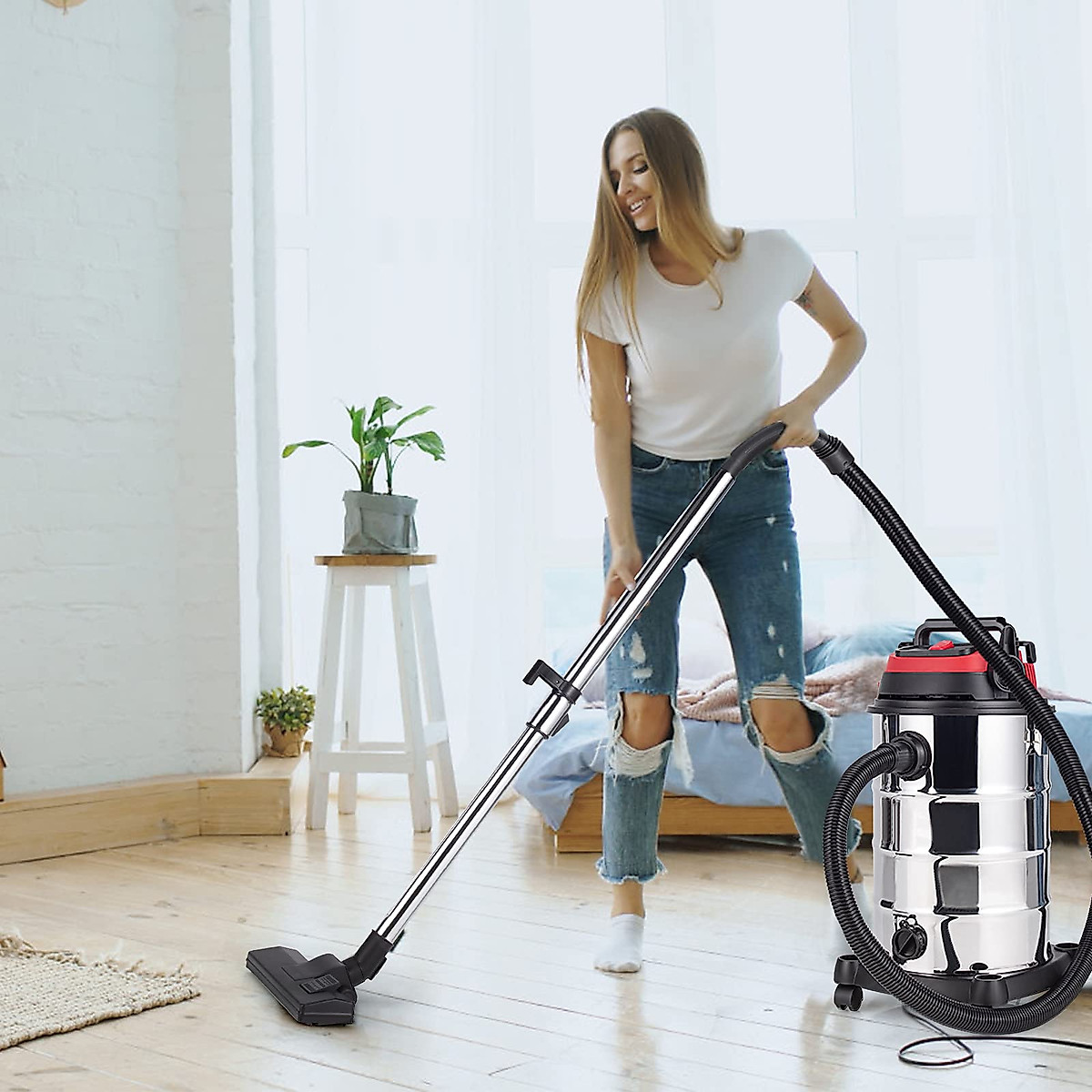 COSTWAY 3-in-1 Wet/Dry Vacuum Cleaner with Blower, 9-Gallon 6 Peak HP Vacuum with Stainless Tank, Flexible Wheels, Portable Shop Vacuum Cleaner for Workshop, Car, Garage, Home, 1200W