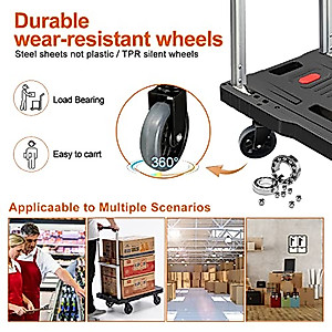 Double Rhombus Folding Hand Truck Platform Truck 330 Lbs Heavy Duty Dolly Cart with Wheels, Fully Folded Push Cart, Portable Trolley Utility Cart for Easy Storage, Garage Moving Shopping Home Office