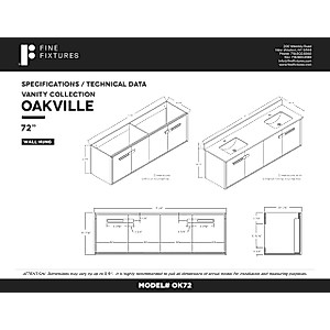 Fine Fixtures Oakville 72 in. W x 20 in. D x 33 in. H Wall Mounted Bathroom Vanity in Onix Grey with White Ceramic Sink - Black Hardware