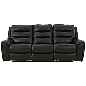 Signature Design by Ashley Warlin Modern Faux Leather Tufted Power Reclining Sofa with Adjustable Headrest, Black