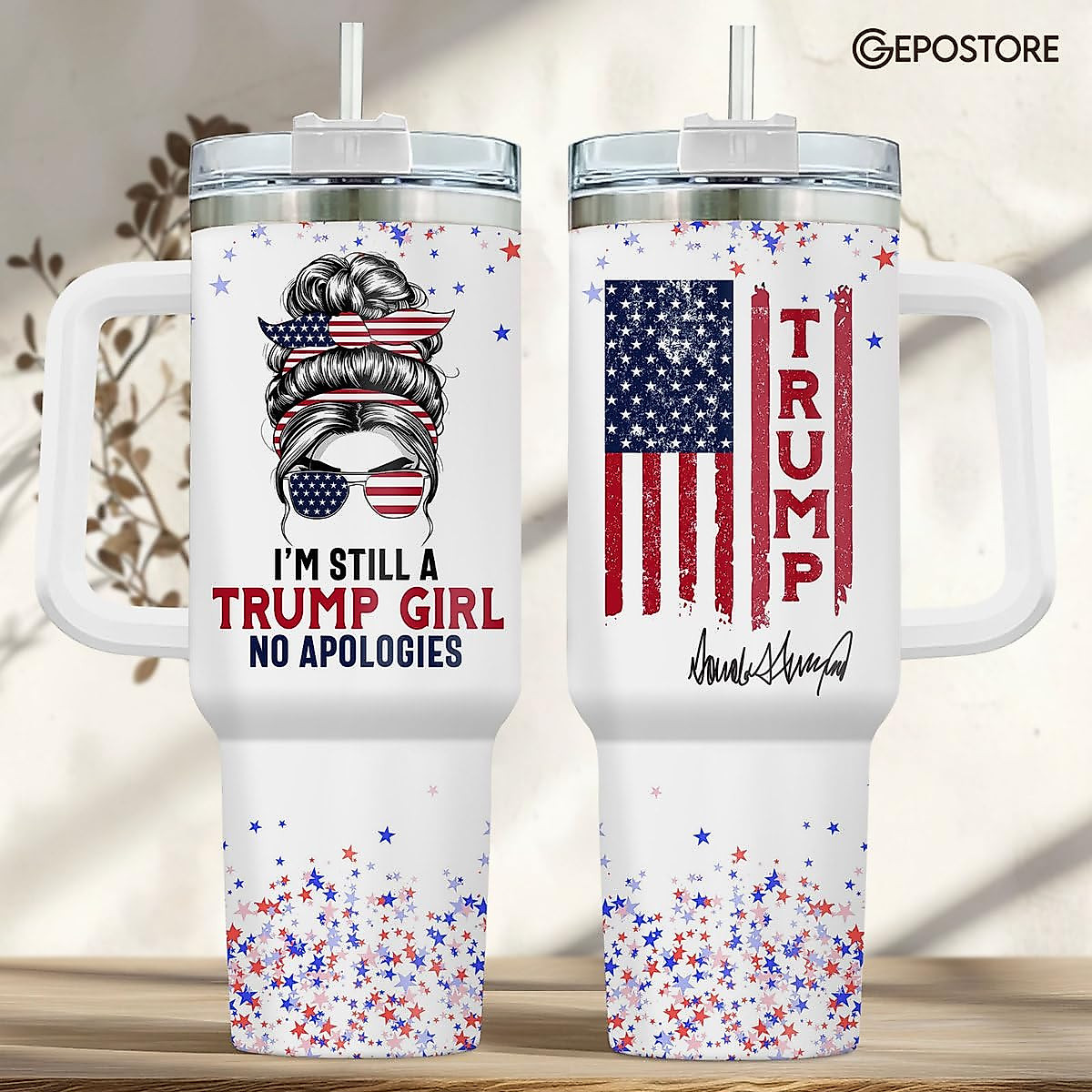 GEPOSTORE American Girls Tumbler 40oz with Handle, Bandana US Girl Tumbler Cup, Patriots Gift for Girls, Birthday Gifts for Teen Girls
