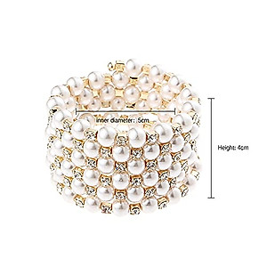 Asphire Vintage Great Gatsby Pearl Bracelet Multi-Layered Chunky Pearl Crystal Elastic Bangle Bridal Wedding Jewelry 1920s Flapper Prom Party Costume Accessories for Women, Gold