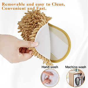 Liitrton 1 Pair Washable Mop Slippers Shoes Microfiber Chenille Reusable Dust Dirt Hair Cleaner for Office House Polishing Cleaning (Beige)
