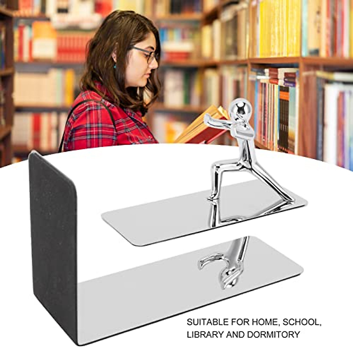 Agatige Metal Bookends, Book Stoppers Fung Fu Man Heavy Duty Stainless Steel Man Bookends Nonskid Bookends Art Bookend