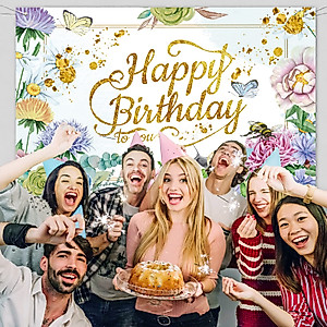 Flowers Birthday Party Backdrop Pink Flower Bush Garden Birthday Photography Background for Girls Women Happy Birthday Party Background Banner for Birthday Proposal Party Decoration Supplies