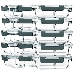 [8-Pack,29 Oz]Glass Meal Prep Containers 2 Compartments, Airtight Glass Lunch Bento Boxes with Lids, Glass Food Storage Containers, BPA-Free, Microwave, Oven, Freezer and Dishwasher Friendly
