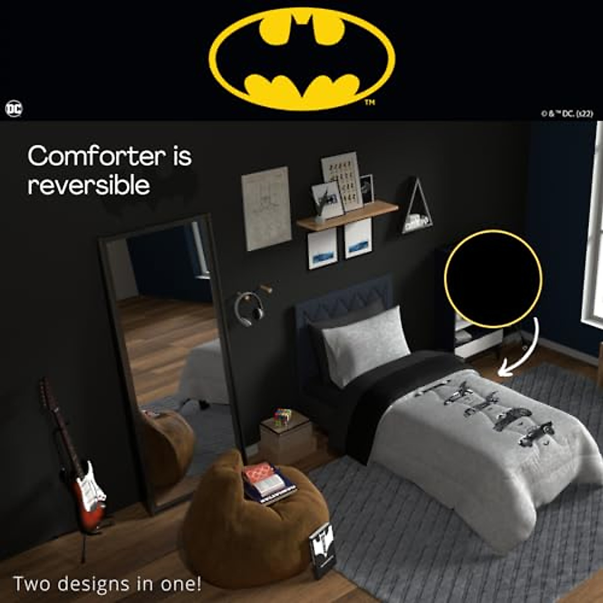 Franco Collectibles Batman Classic Bedding Super Soft Cozy Microfiber Reversible Comforter, Twin, (Officially Licensed Product)