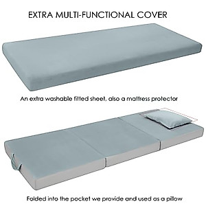 MeMoreCool Folding Mattress Foldable Mattress, 4 Inch Memory Foam Trifold Mattress Topper, Portable Floor Mattress Guest Bed Camping Traveling with Washable Cover & Soft Fitted Sheet, Single
