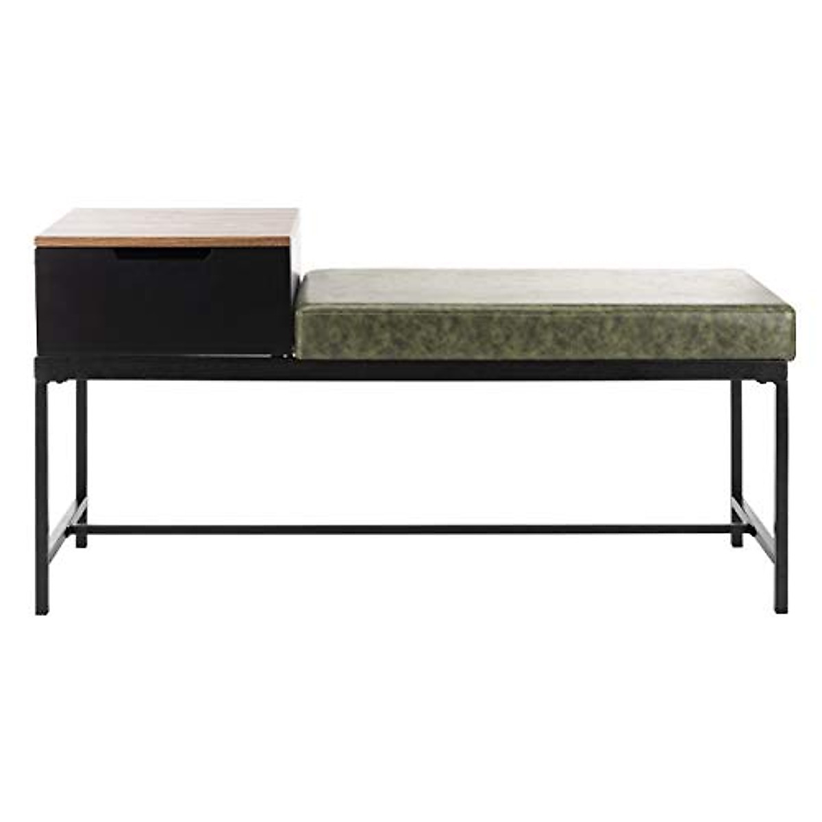 Safavieh Home Maruka 31-inch Grey Wash and Dark Green Faux Leather Bench with Storage