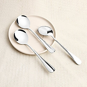 Soup Spoons, AmoVee Wholesale Stainless Steel Alpha Round Spoons, Set of 8