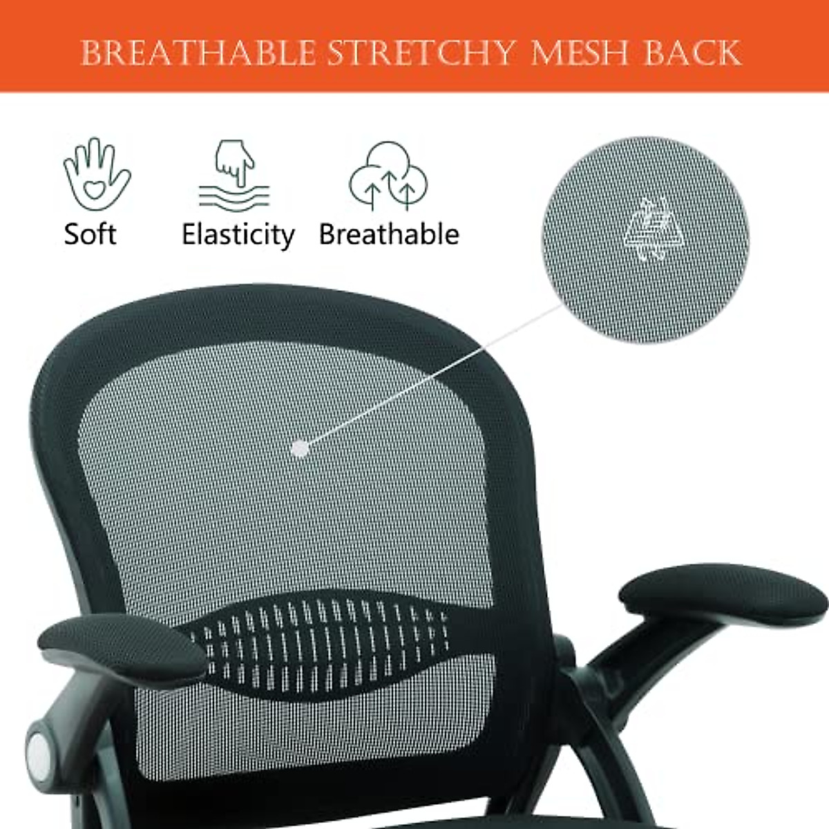 Office Chair,Ergonomic Home Office Chair,Breathable Mesh Task Chair,Adjustable Mid-Back Computer Chair,Desk Chair with Flip-up Armrests,360° Swivel Office Chairs with Memory Sponge Cushion,Black