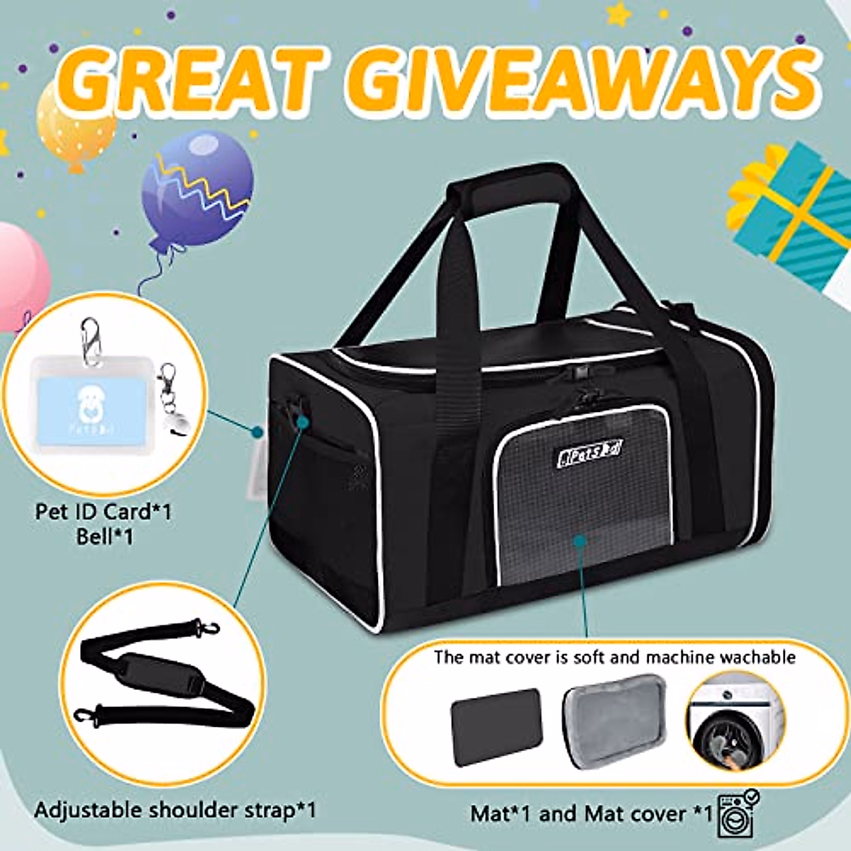 Petskd Pet Carrier 17x11x9.5 Alaska Airline Approved,Pet Travel Carrier Bag for Small Cats and Dogs, Soft Dog Carrier for 1-10 LBS Pets,Dog Cat Carrier with Safety Lock Zipper(Black)