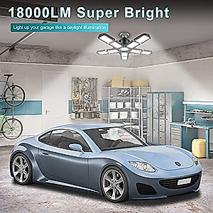 2-Pack Led Garage Light 180W, 18000LM LED Garage Ceiling Lighting with E26/E27 Medium Base, 6000K Deformable LED Shop Light with 10+1 Adjustable Panels Lights for Garage, Workshop, Attic, Basement