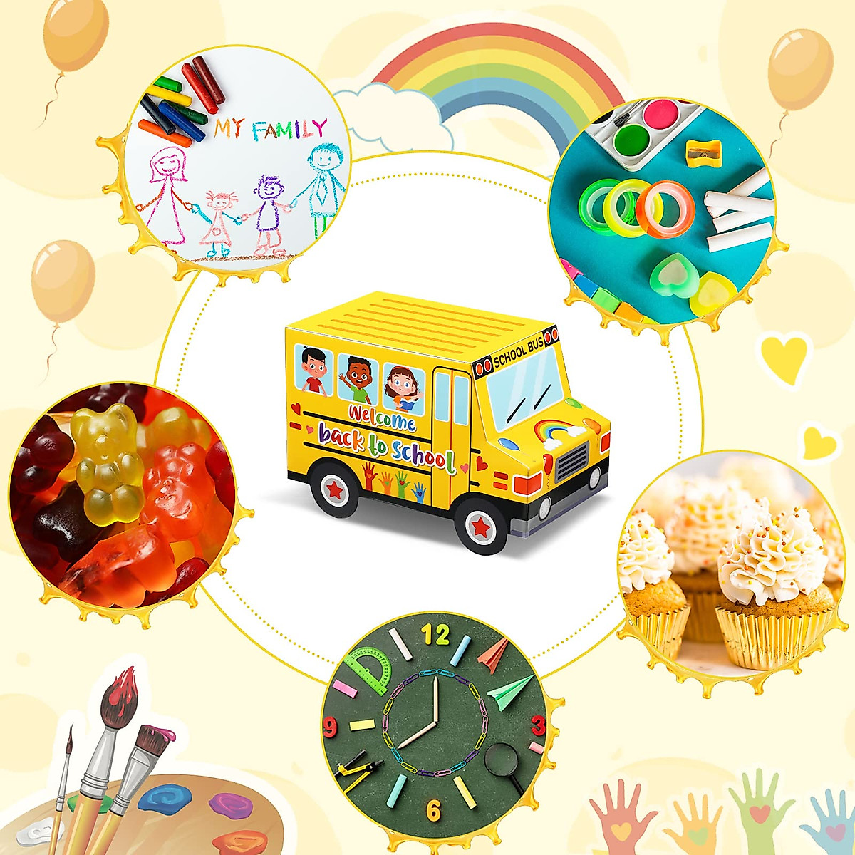 PerKoop 24 Pieces Back to School Treat Boxes School Bus Treat Boxes First Day of School Box Yellow School Bus Decoration Box for Kids Student Birthday Welcome Back to School Party Decor Supplies