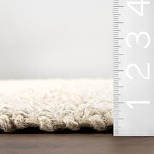 nuLOOM 6x9 Daniela Jute Tassel Hand Woven Area Rug, Off White, Solid Chunky Farmhouse Design, Natural Fiber, For Bedroom, Dining Room, Living Room, Hallway, Office, Entryway