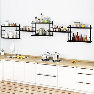 MXCSE Wall Mounted Floating Shelves, Wall Shelves, Rustic Wall Decor Wood Shelves for Bedroom, Living Room, Bathroom and Kitchen Storage, Easy Installation (5, Black)