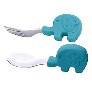 Kisangel 1 Set Training Fork and Spoon Silicone Utensil Rest Silicone Spoon and Fork Tableware for Kid Silicone Spoons and Forks Kids' Cutlery Stainless Steel Children's Fork Toddler Baby