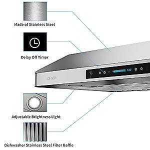 IKTCH 30 Inch Under Cabinet Range Hood with 900-CFM, 4 Speed Gesture Sensing&Touch Control Panel, Stainless Steel Kitchen Vent with 2 Pcs Baffle Filters(IKC01-30)