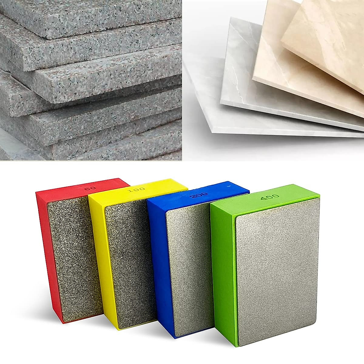 Diamond Hand Polishing Pads(400 Grit) Diamond Sanding Blocks Reusable Foam Sanding Blocks for Sanding Concrete Glass Stone Granite Marble Tile Stone Trimming Deburring (Full Sand 400#)