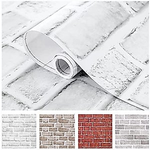 Coavas Peel and Stick Wallpaper Brick 17.7x118.1 Inches White Gray Removable Wallpaper Peel and Stick Self Adhesive Faux Brick for Bedroom Backsplash Laundry Room Accent Walls