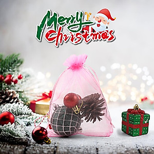 ANZNKU 50 Pack Organza Bags 4 x 6 inch Premium Sheer Drawstring Organza Bags for Candy Jewelry Party Wedding Christmas Favor Gift Bags (Pink)