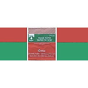 24 Red & Green Christmas Tissue Paper (Solid Colors)