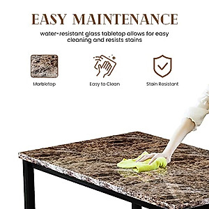 Lamerge 5 Piece Dining Table Set for 4,Faux Marble Kitchen Table and Chairs for 4, Dining Room Table Set with PU Leather Chairs,Small Dining Set for Small Spaces,Living Room, Brown